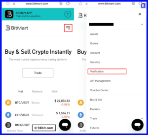 비트마트(BitMart) 가입 방법 및 KYC 신원 인증 방법 - 94bit